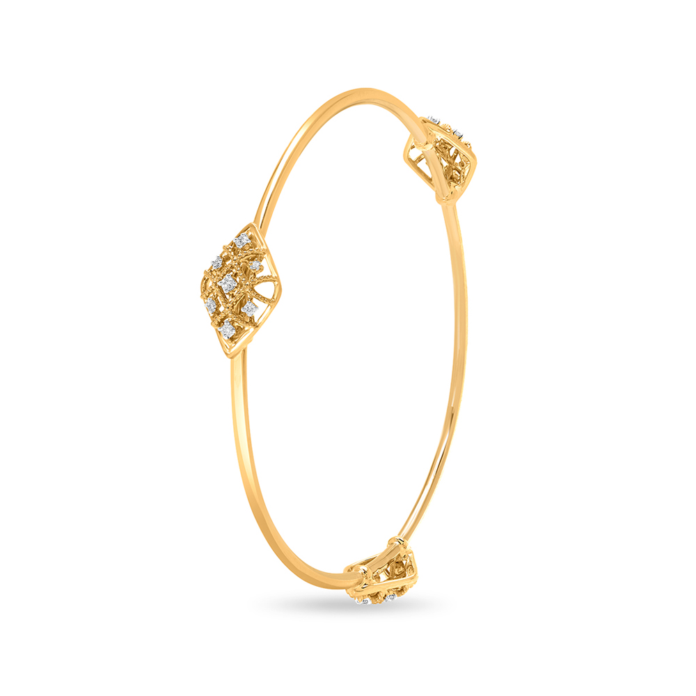 14 KT Yellow Gold Diamond Charm Bangle