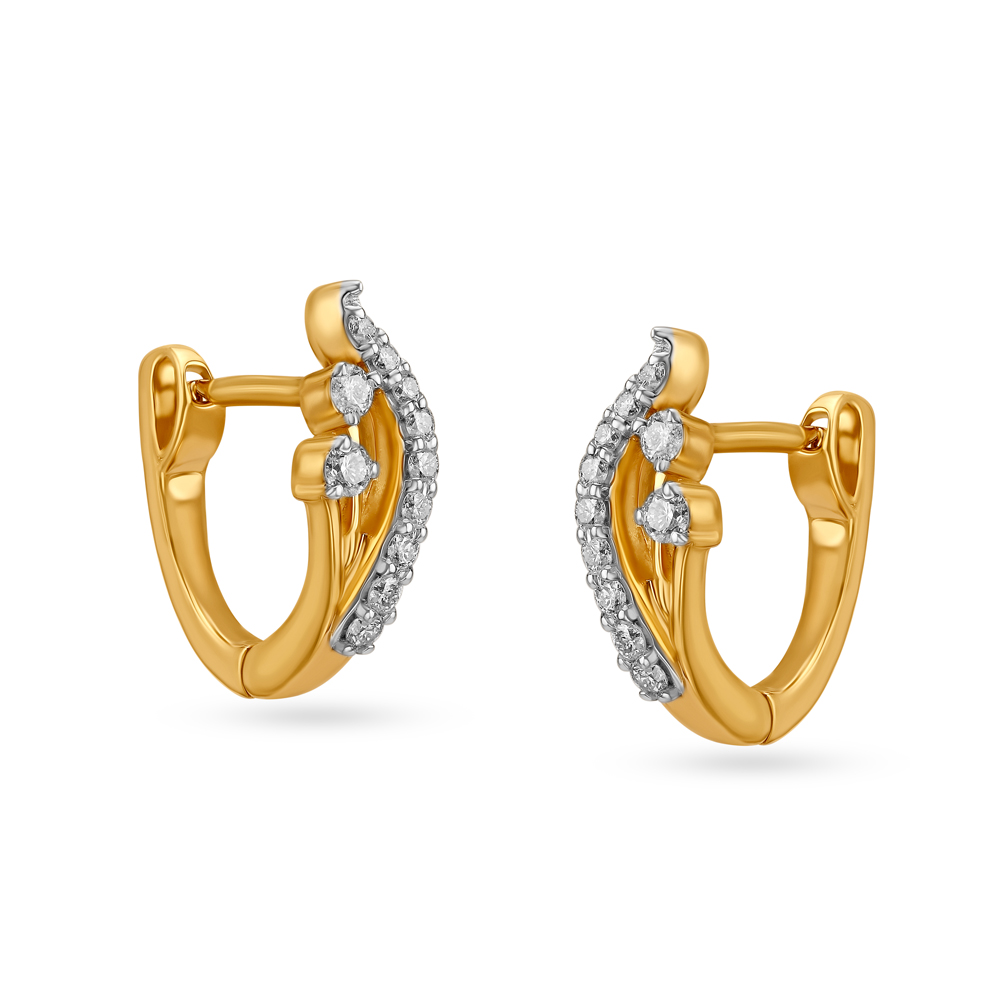 Subtle Flame Gold and Diamond Hoop Earrings