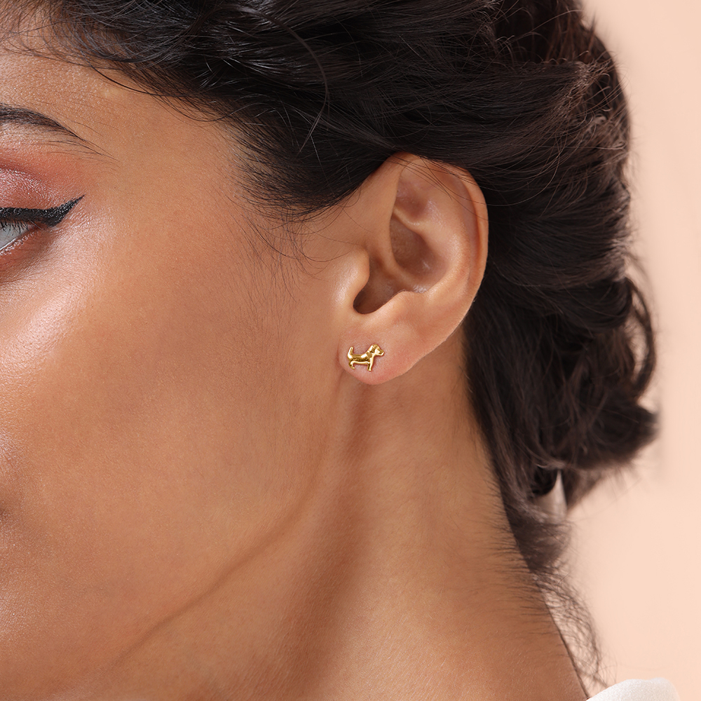 Whimsical Woof 18KT Gold Stud Earrings