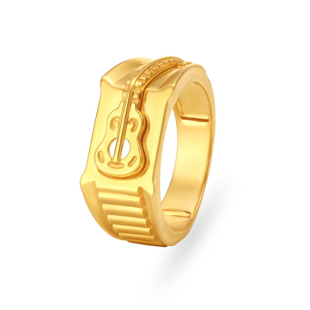 Stunning Guitar Carved Gold Finger Ring For Men