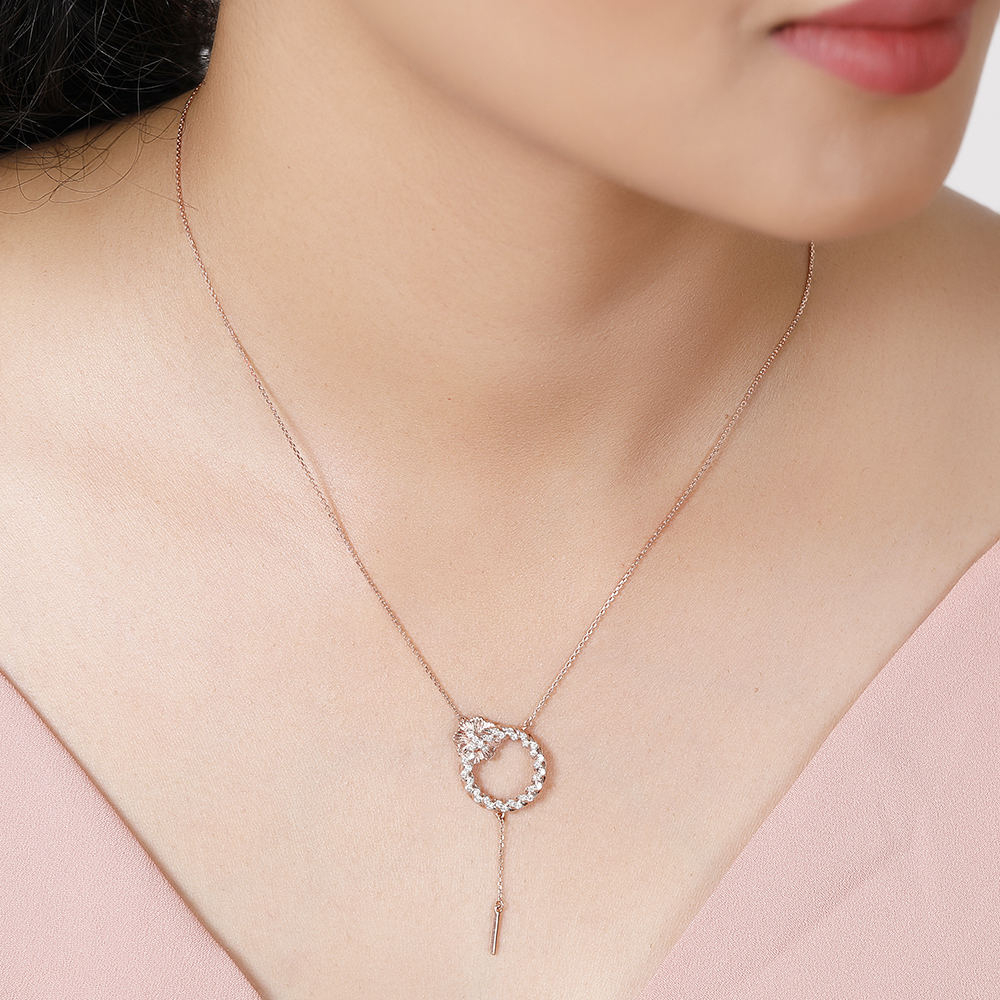 14KT Rose Gold Orbiting Elegance Diamond Necklace