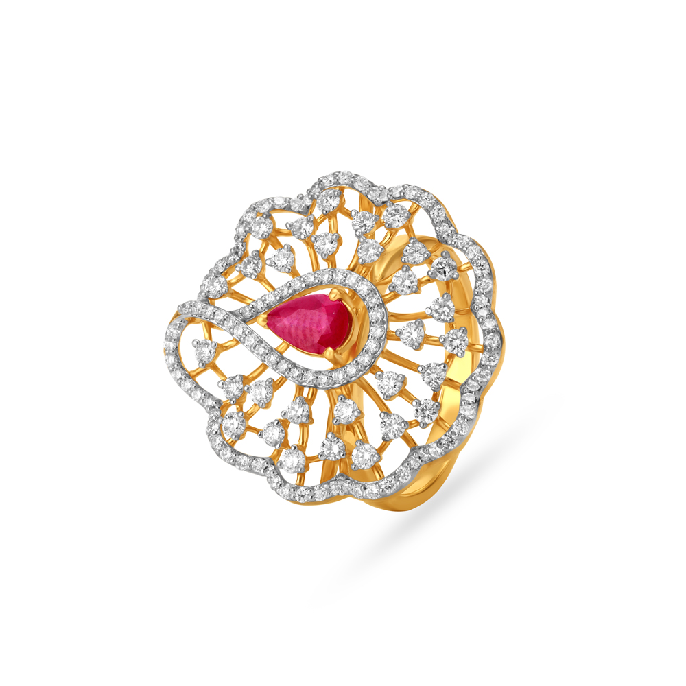 Charming Ruby And Diamond Studded Finger Ring
